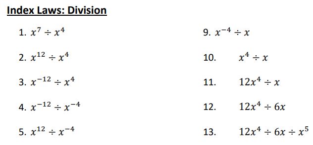 Index Laws: Division – Minimally Different
