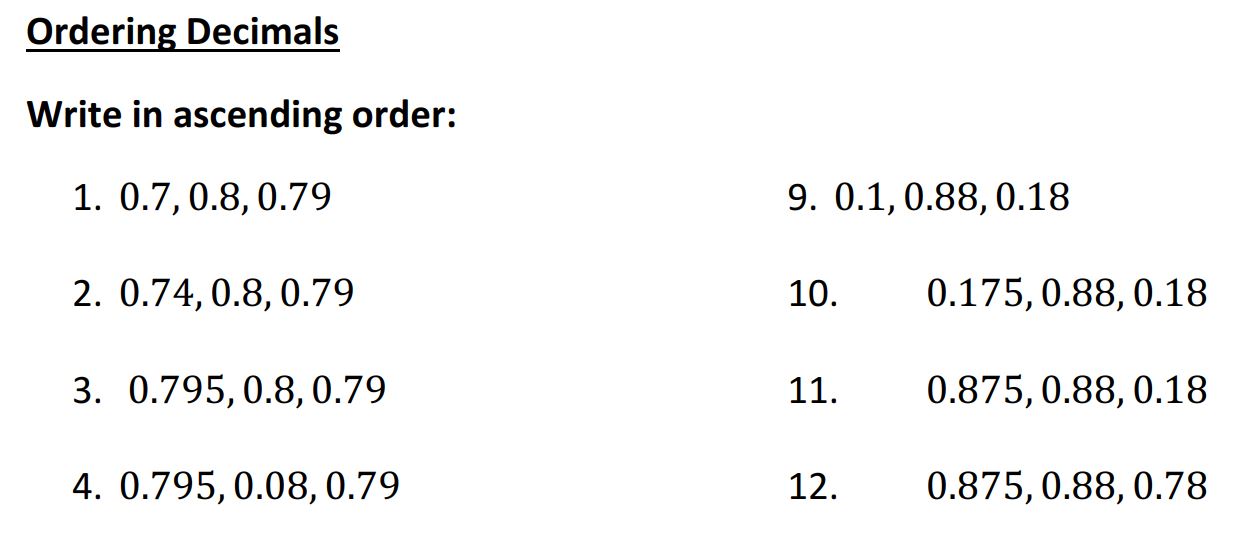Ordering Decimals – Minimally Different