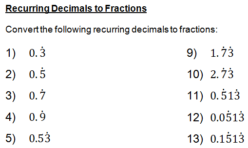 Recurring Decimals to Fractions – Minimally Different