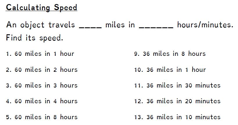 Compound Measures – Calculating Speed – Minimally Different