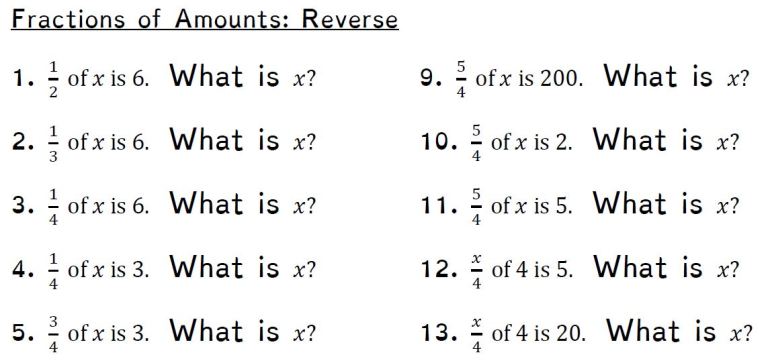 Fractions of Amounts – Reverse – Minimally Different